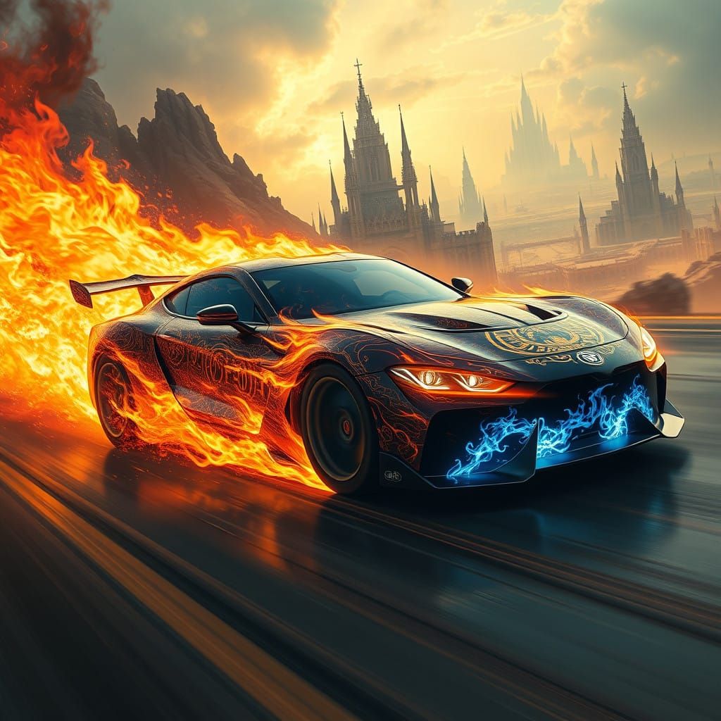 speedy car blowing fire - Sleek Sports Car Ignites Fantasti...
