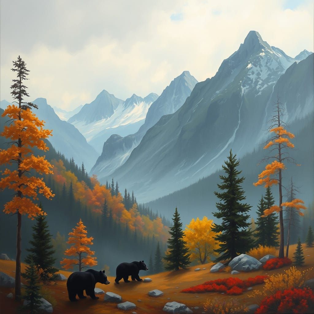 Surreal Autumn Mountain Scene with Majestic Black ... - AI Art
