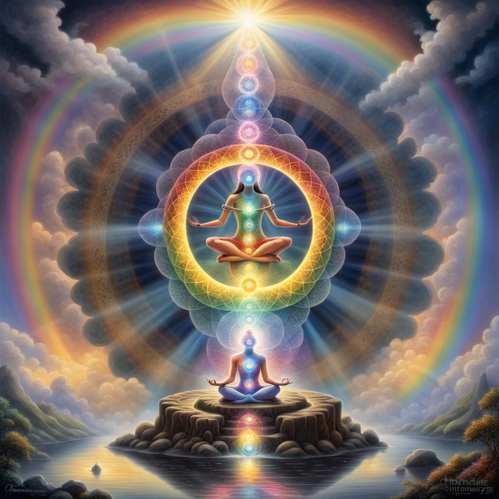 Beautiful ancient body of light radiating in darkness representation of ...