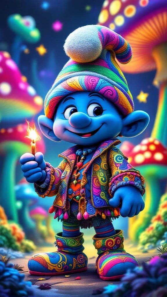 Psychedelic Smurf, vibrant, detailed illustration, cartoon Smurf ...