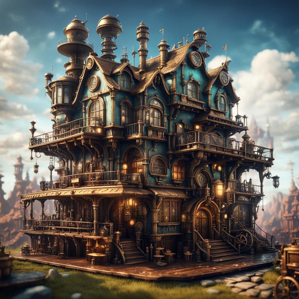 Steampunk Mansion - AI Generated Artwork - NightCafe Creator