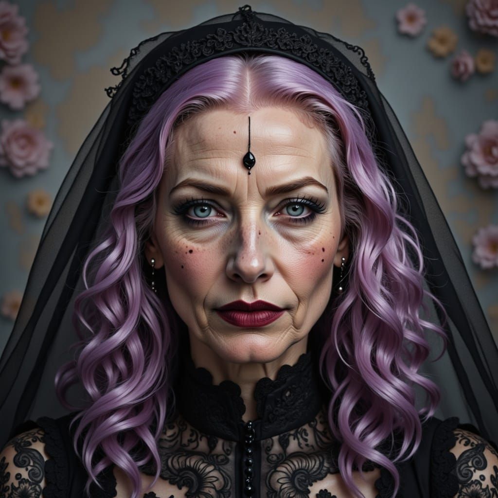 imagined as lilac haired Victorian widow dressed in widows weeds and ...