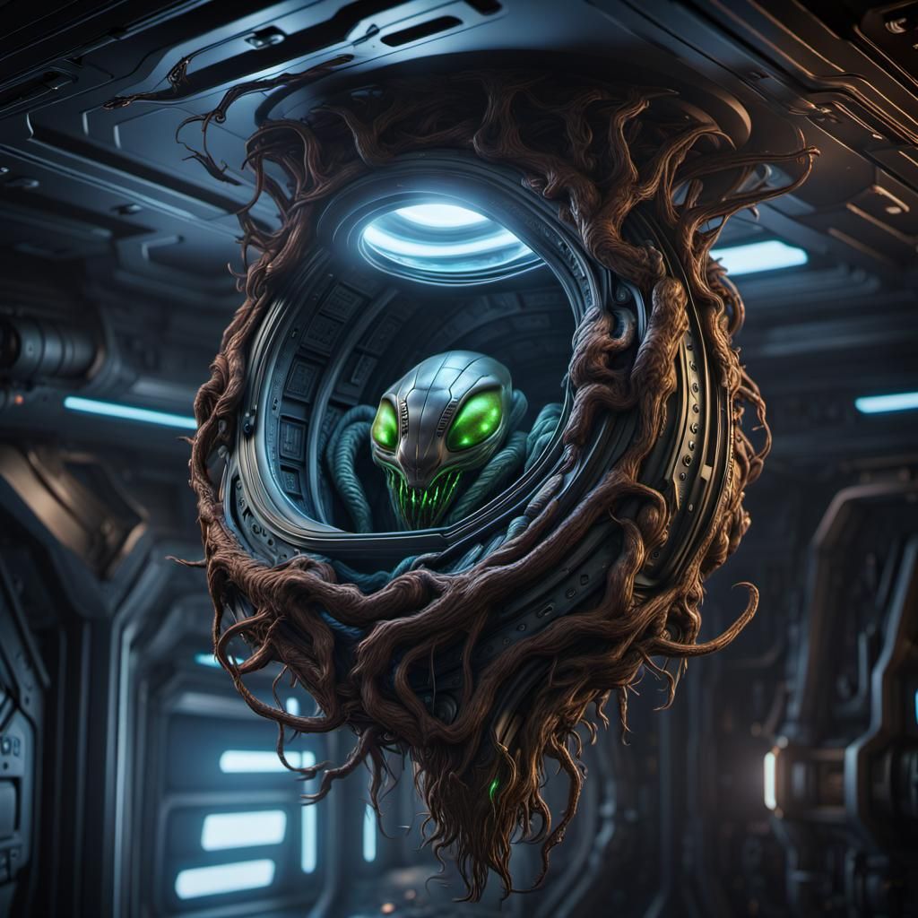 alien creature hatching from egg: alien creature's nest in spaceship ...