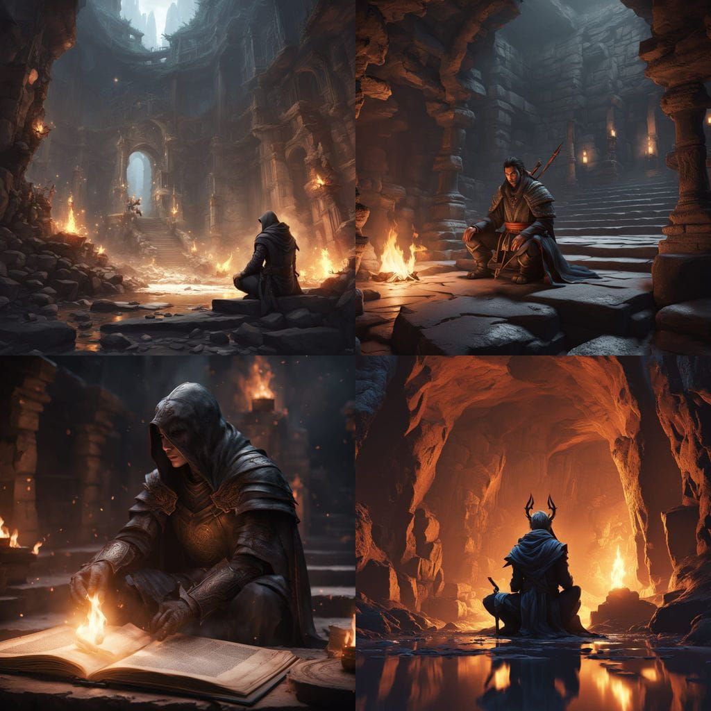 Different warriors meditating before adventuring further