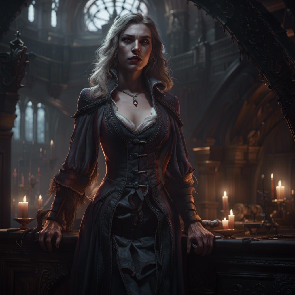 A pale female vampire on a dark ship. a masterpiece, 8k resolution ...