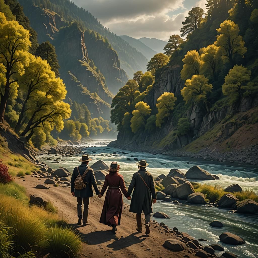 Happy couple strolling at Tou Velle along the Rogue River ...