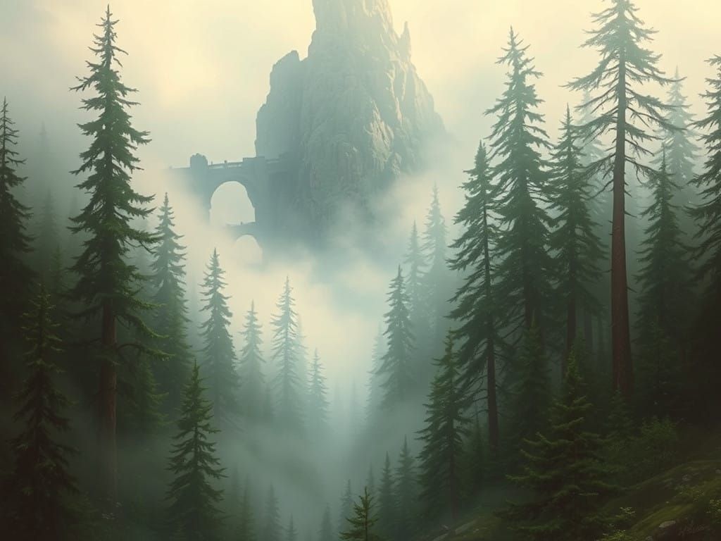 Ethereal Evergreen Forests of Wolfenvald in Mystic... - AI Art