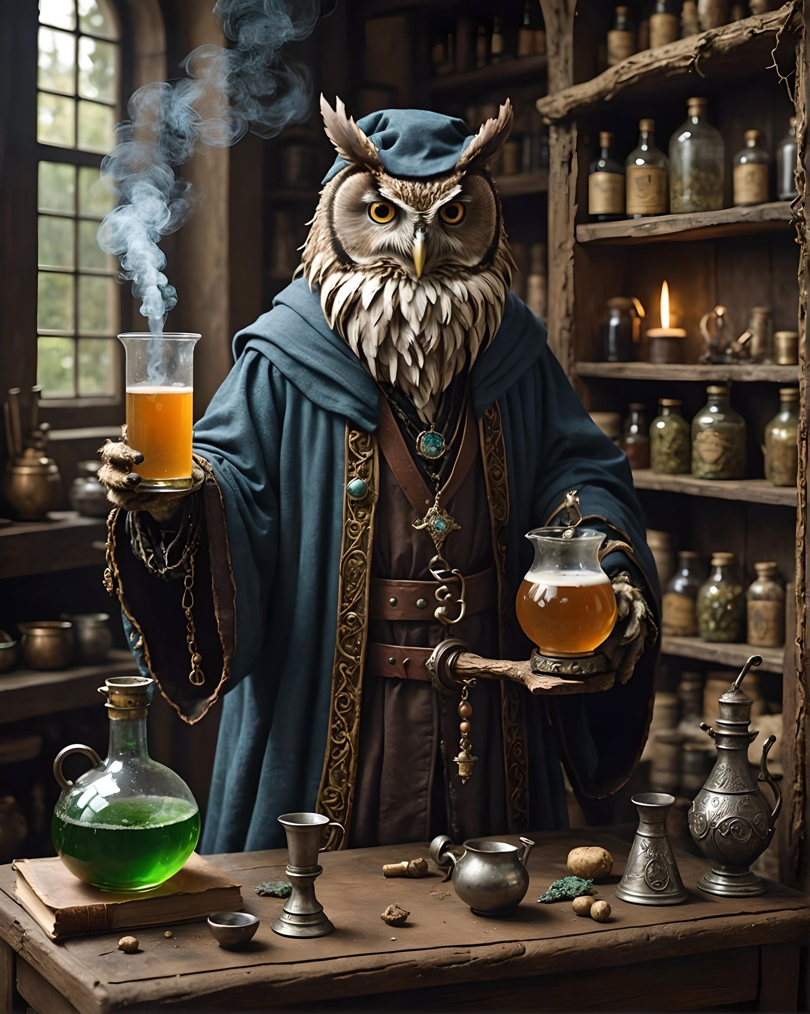 The Owlchemist’s Ancient Lab - AI Generated Artwork - NightCafe Creator