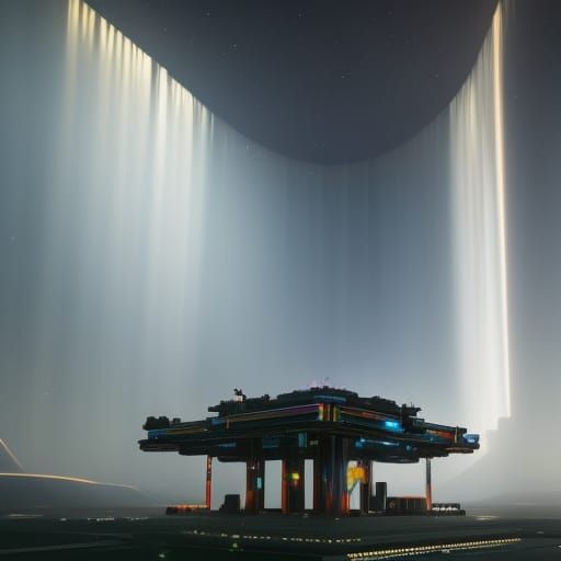 A giant colourful metal cube in deep space, Epic cinematic brilliant ...