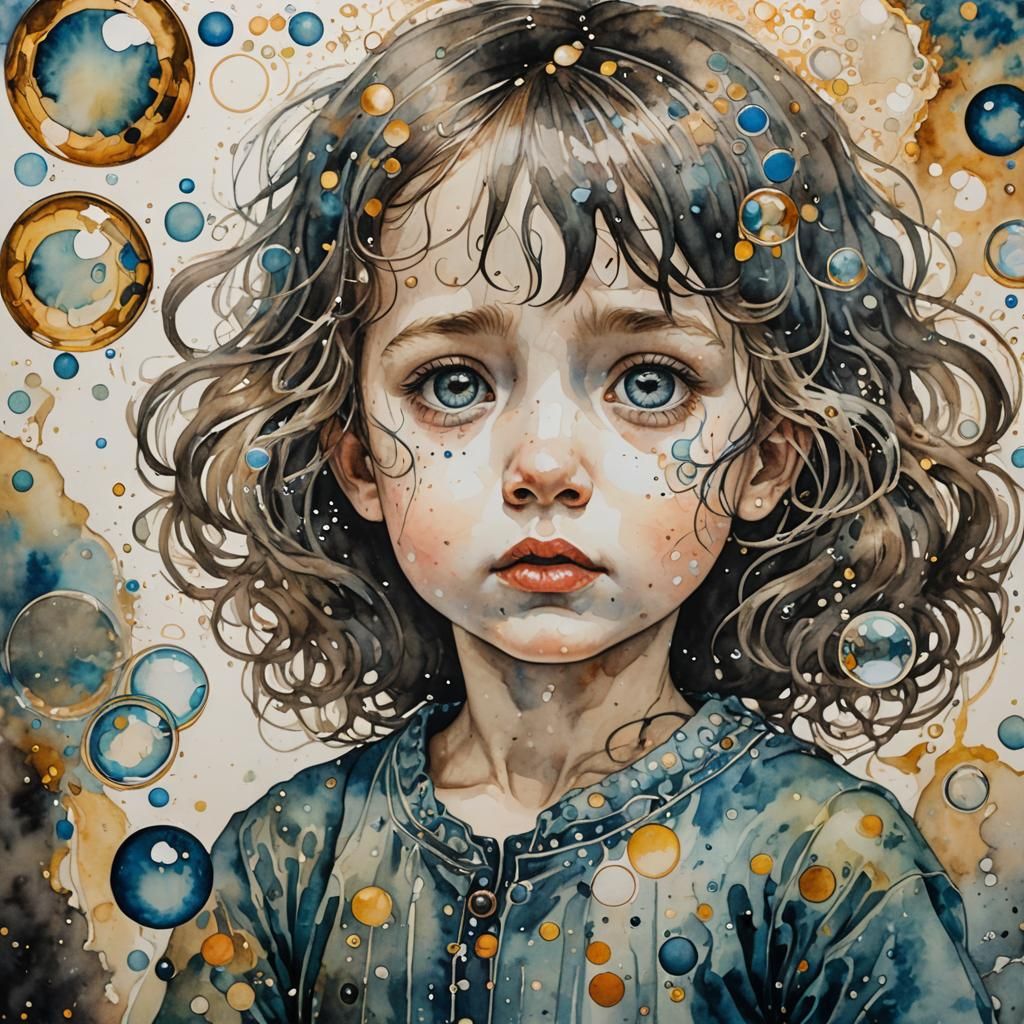 Reflections of the shattered happiness of a crying child , watercolour ...