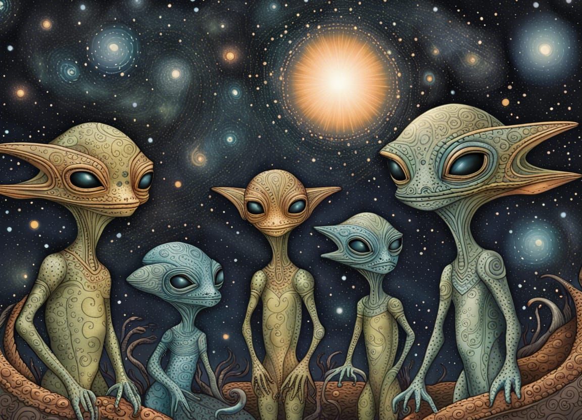 four aliens on a starlit night, intricate, detaild, copperscaledragon - AI Generated Artwork ...