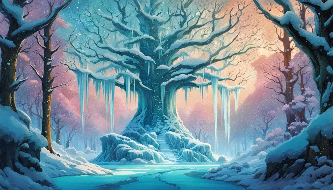 A frozen ancient ice tree in frozen enchanted forest - AI Generated ...