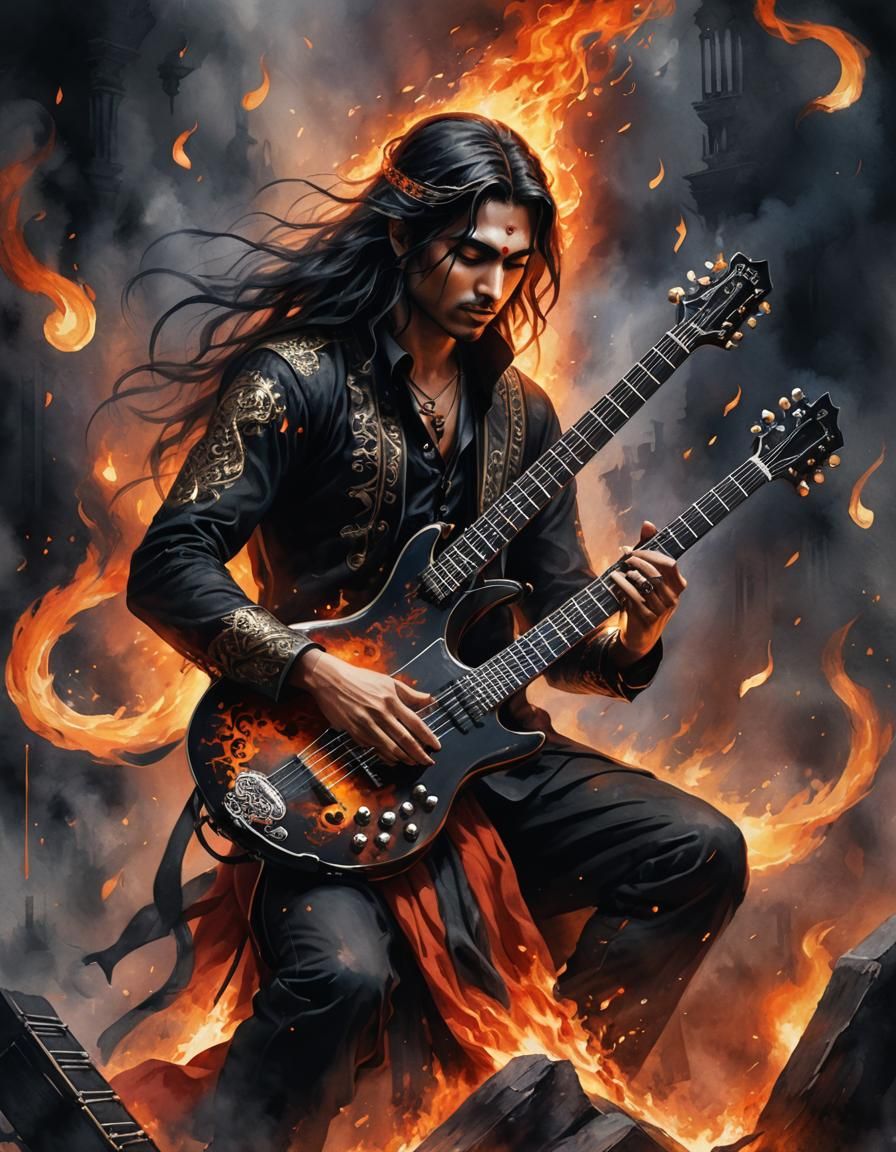 Fiery Guitar - AI Generated Artwork - NightCafe Creator