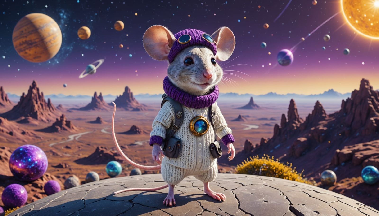 Ethereal Space Mouse in Solarpunk Attire Stands on... - AI Art
