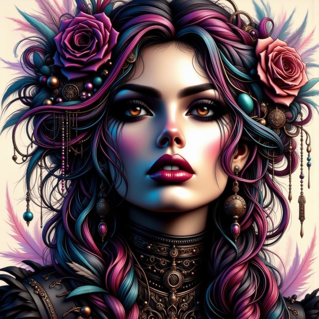 Attitude v2 - Gothic Punk Siren in Vibrant Neon