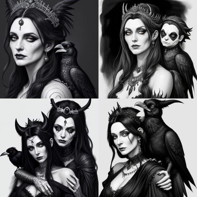 witches and their ravens - Enchanted Witch in Elegant Diadem...