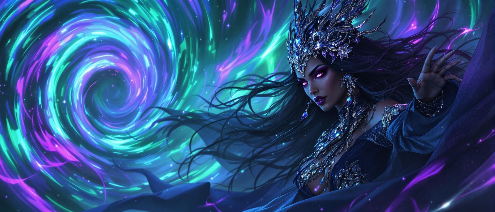 Tribal sorceress channeling eldritch energy