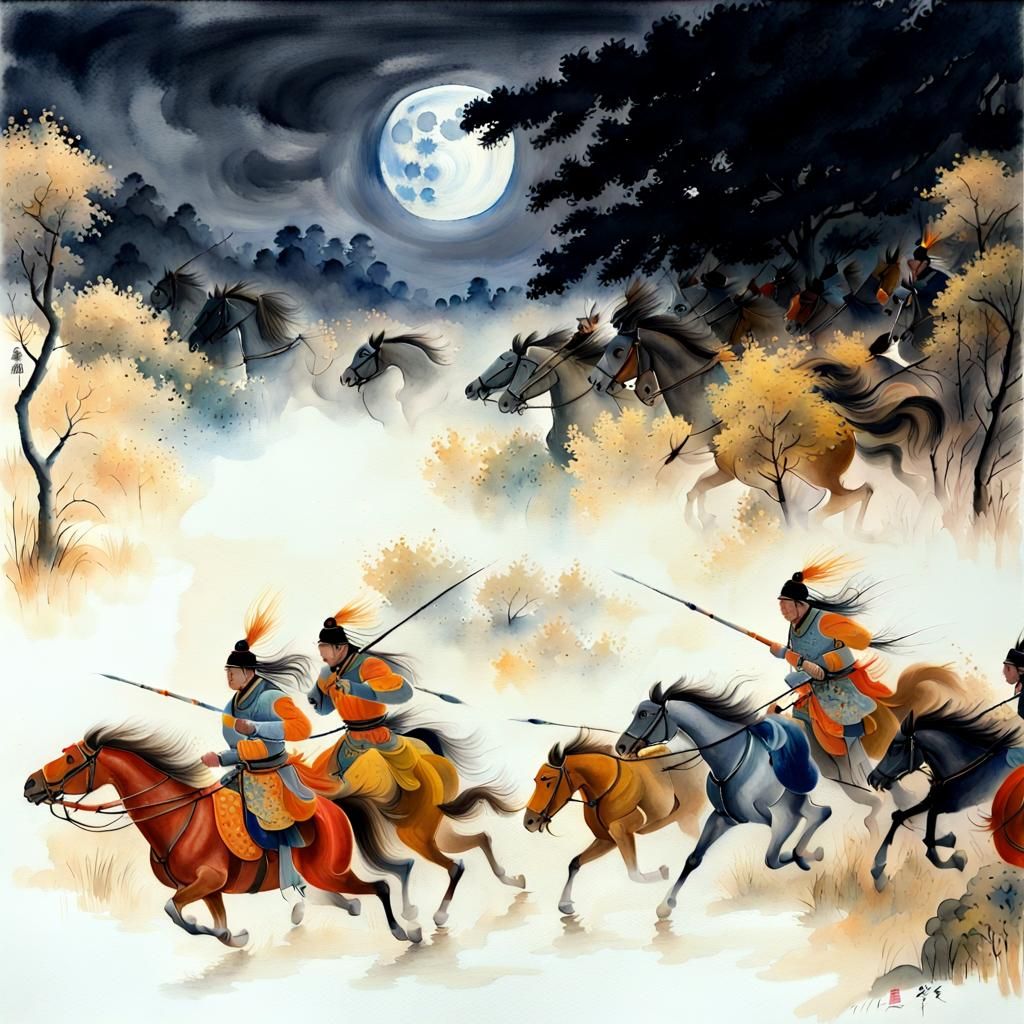 Li Cheng style, finely detailed painting, pastel colours, old-China ...