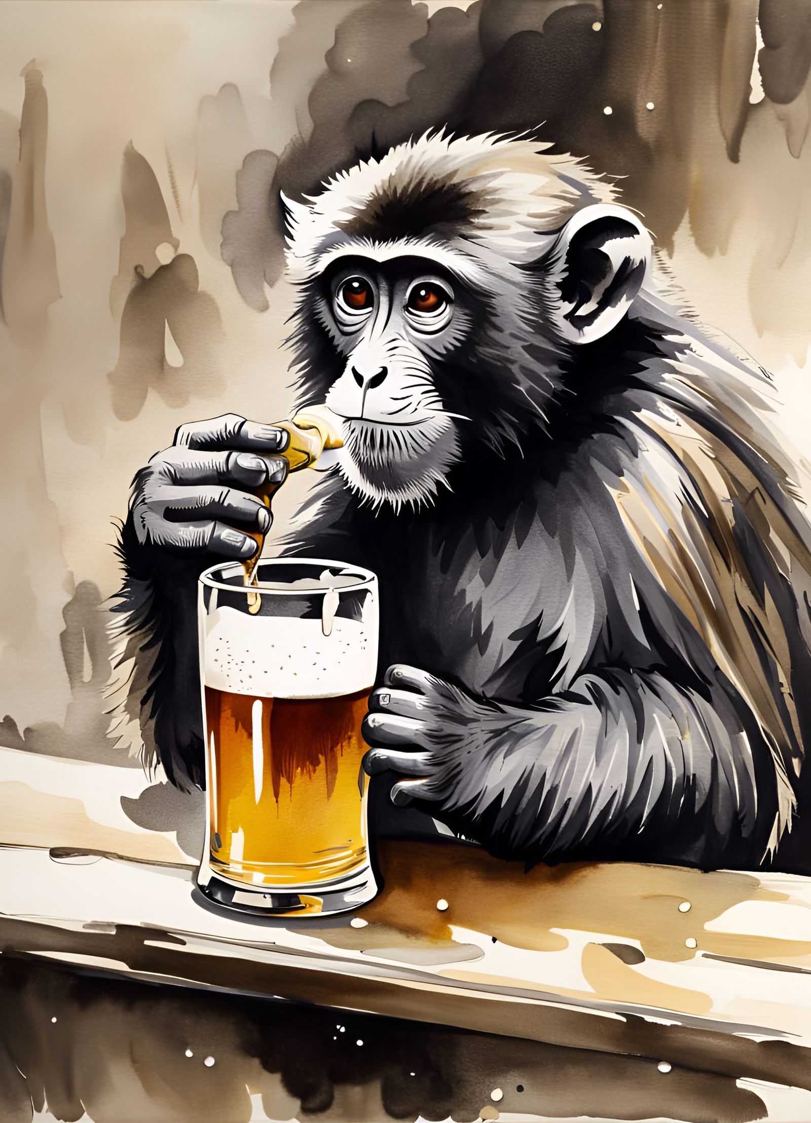 A Cute Monkey Drinking a Pint of Beer - AI Generated Artwork ...