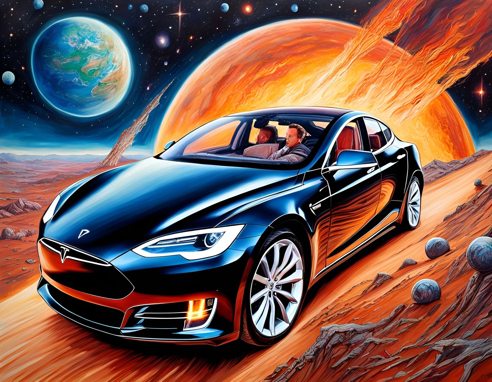 Draw Elon Musk riding inside of a Tesla on Mars - AI Generated Artwork ...