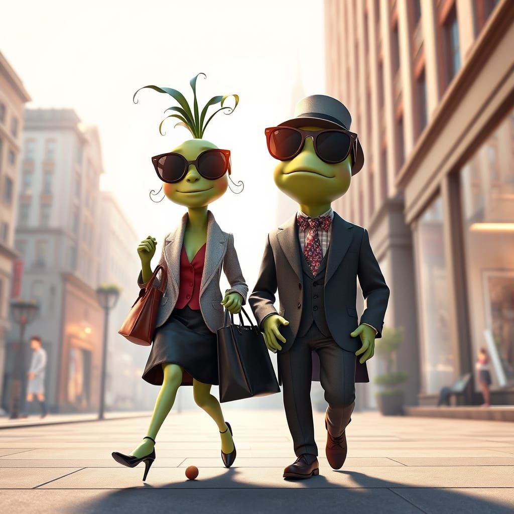 Peas Stroll Through Elegant City Streets in 4K Pix... - AI Art