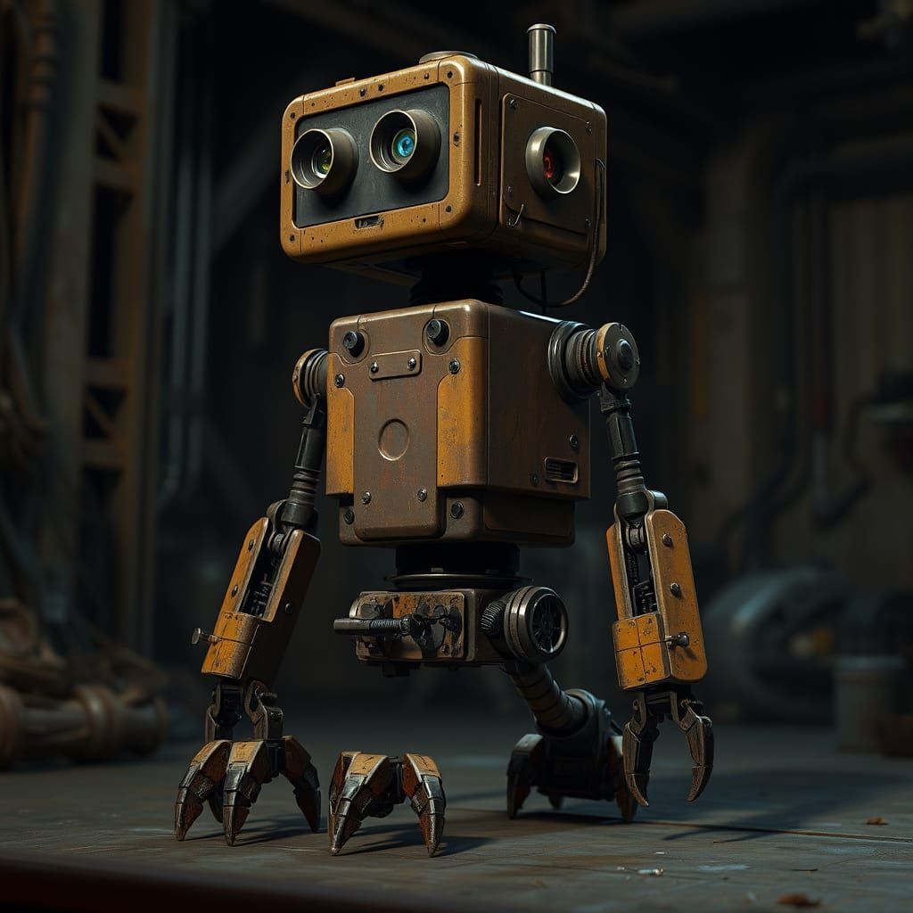 Futuristic Utility Droid in Weathered Brown and Ye... - AI Art