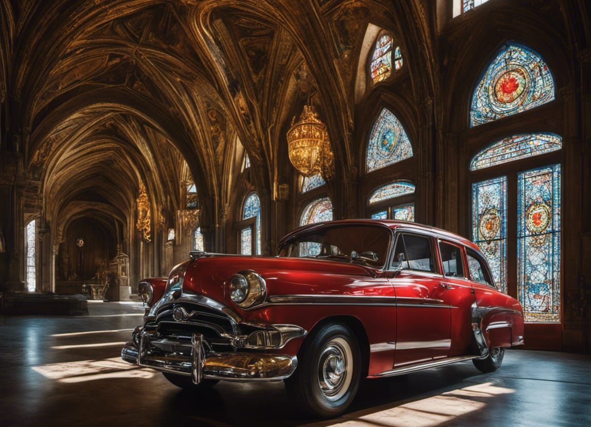 Oldtimer in a castle's garage - AI Generated Artwork - NightCafe Creator