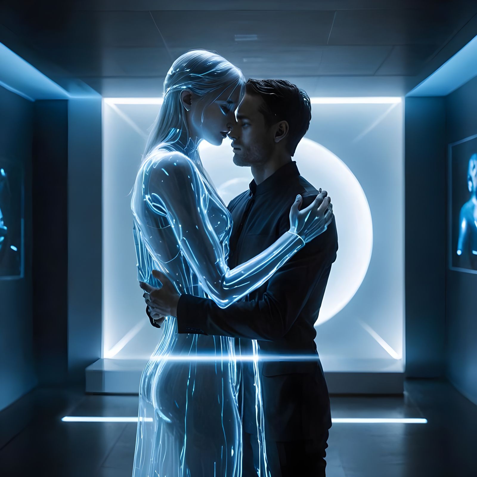 Hologram Embracing V3 - Man Embracing a Futuristic Hologram ...