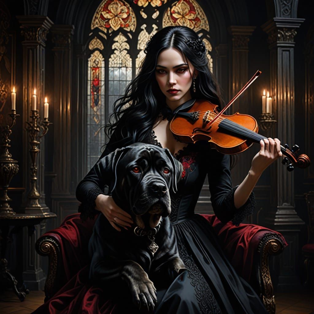 Gothic Bard in Elegant, Dark Fantasy Attire Plays ... - AI Art