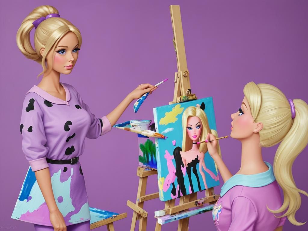 Barbie, painting, paint easel, purple cow artist, Charles Schulz art ...