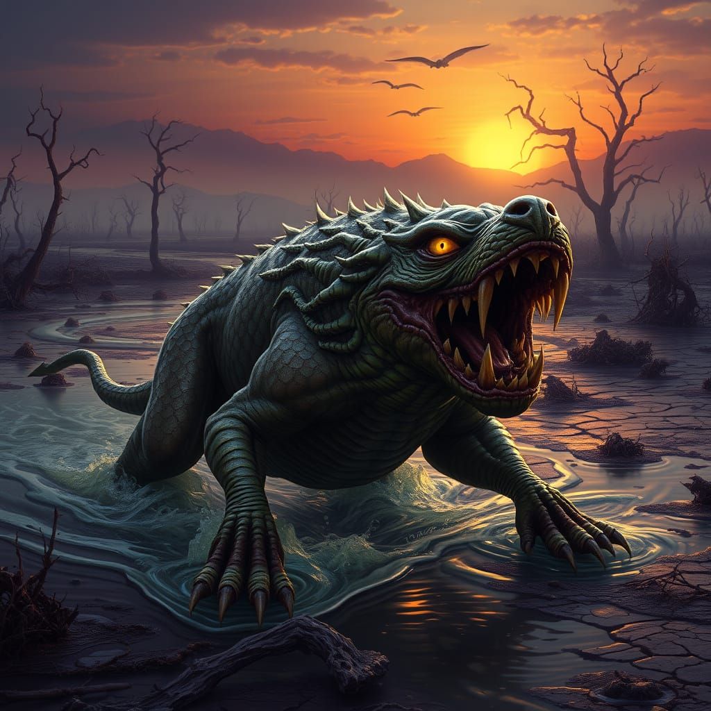 Primordial Swamp Beast in Fierce Snarl - AI Art