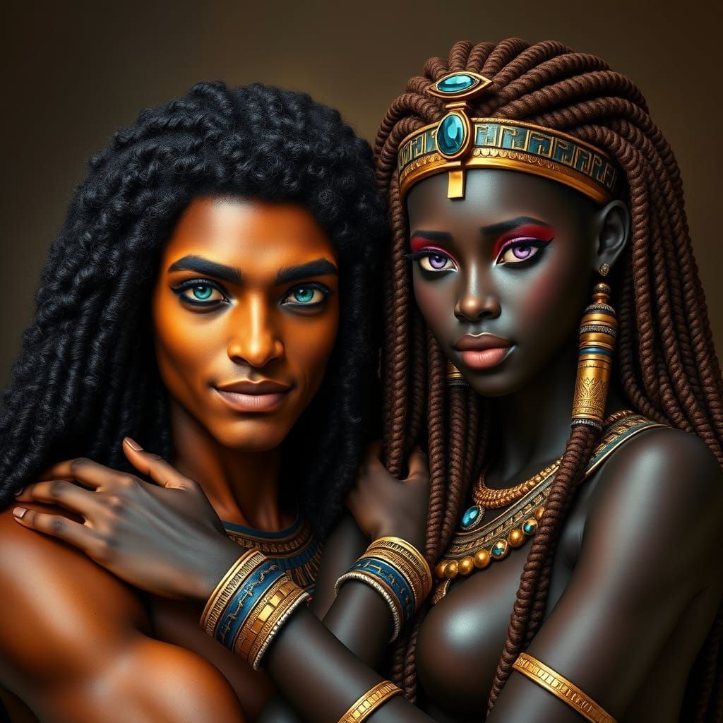 Ancient Egyptian Great Pharaoh With Honeyed Mocha Skin, Long Jet Black ...