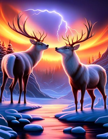Twin Reindeer Donner & Blitzen with Lightning Bolts Epic cinematic ...