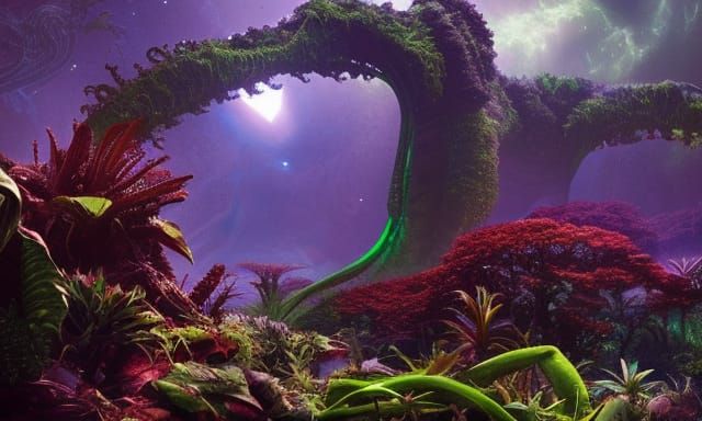 "Alien planet with glowing plants, By cinematic by Dan Mumford By James ...