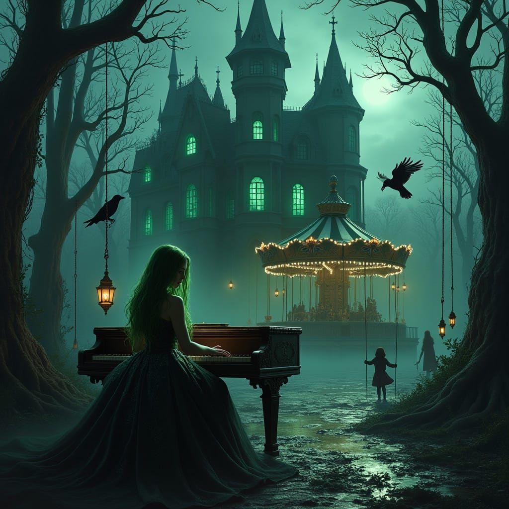 A Dark, Mystical Witch's Manor in a Decrepit Fores... - AI Art