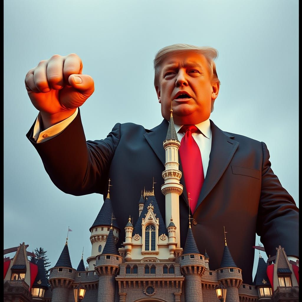 Giant Donald Trump Destroys Disneyland in Cinemati... - AI Art