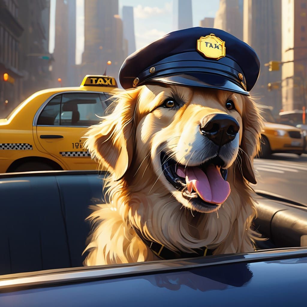 Golden retriever driving a taxi, who is a taxi driver with a taxi ...