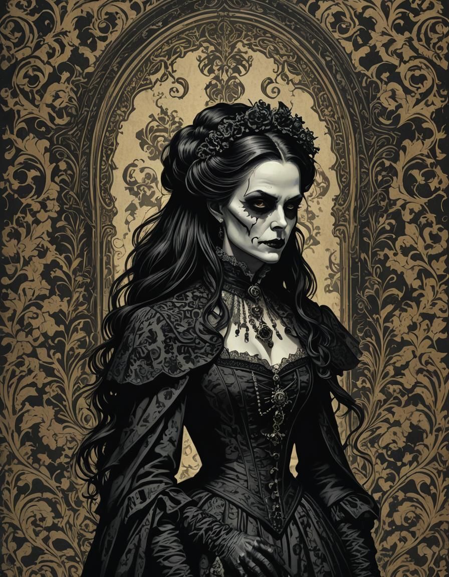 gothicall-black damask coffin company victorian vampire death art - AI ...