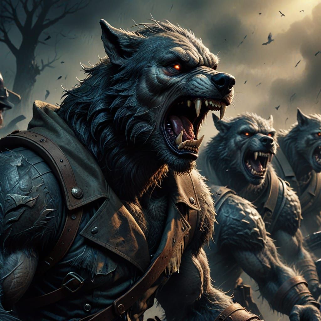 WWII Werewolves Battle in Vintage Comic Style - AI Art
