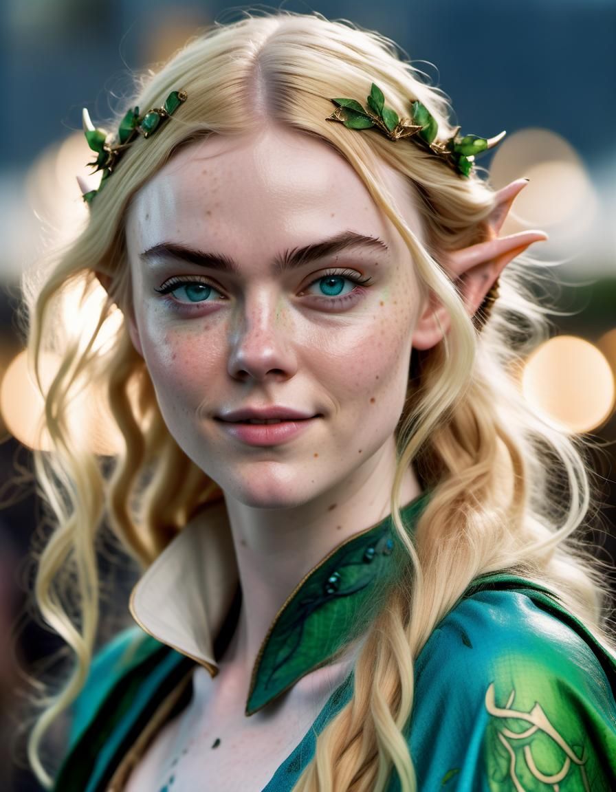 extreme close-up photograph portrait maximalist of young Elle Fanning ...