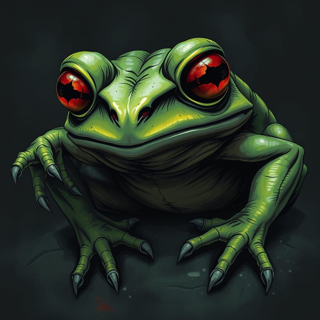 Gothic Frog Amidst Dark Horror - AI Art