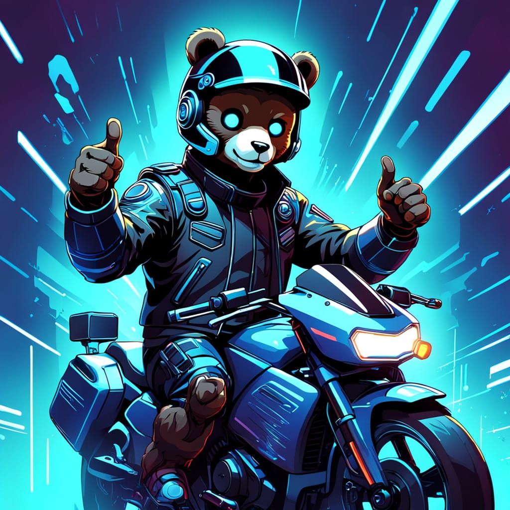 Neon Bear Rebels on a High-Octane Adventure - AI Art