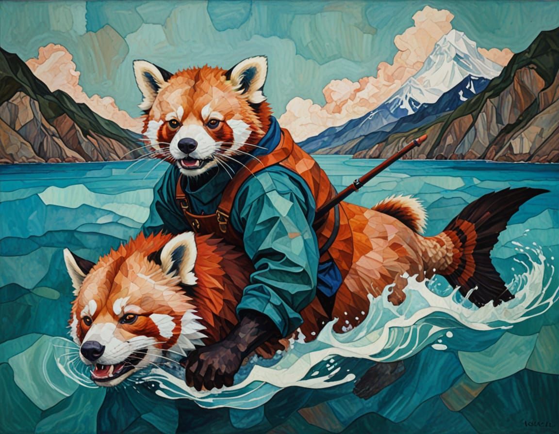 Vibrant Surrealist Masterpiece: Red Panda's Swordf... - AI Art