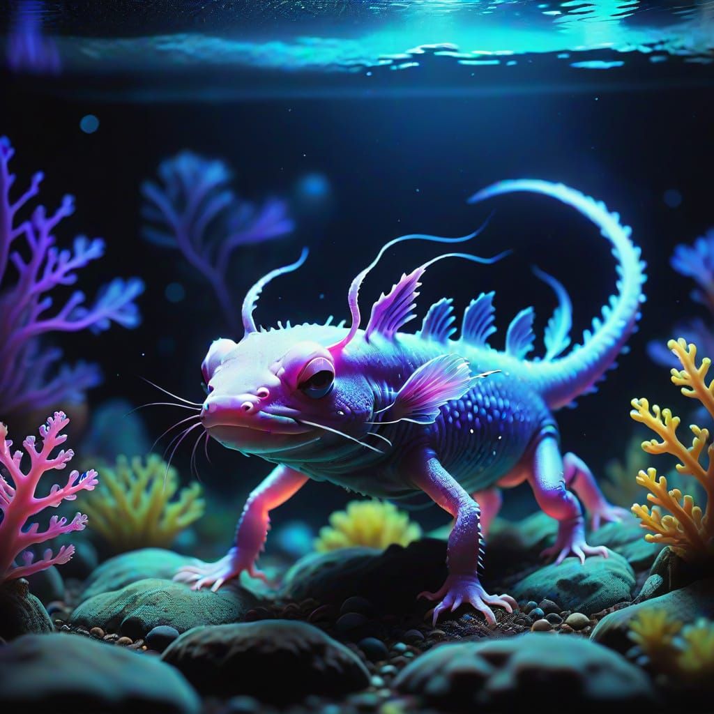 Alien Axolotl - Ethereal Axolotl in Bioluminescent Aura