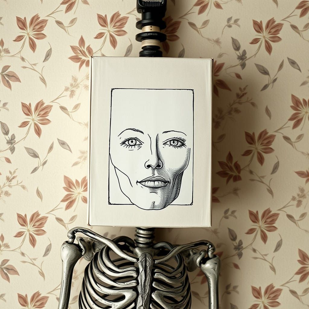 Glossy Box Head with a Realistic Face in Monochrom... - AI Art