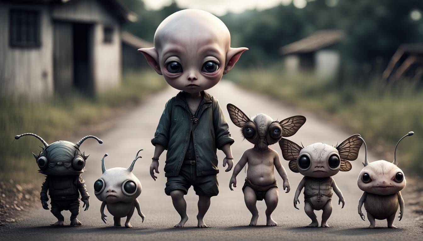 Stunning chibified alien chibi baby with huge feet walking down the ...