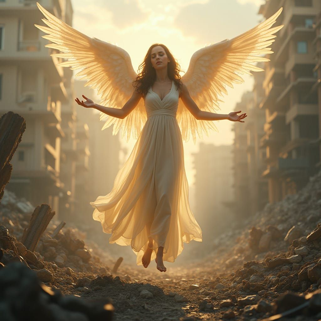 Ethereal Angel of Peace Ascends Gaza City in Hope ... - AI Art