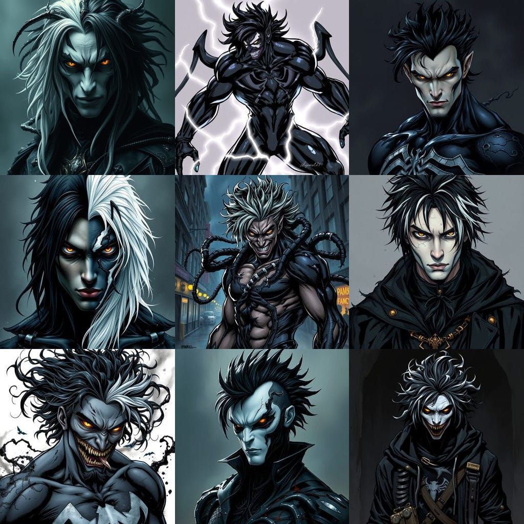 Vali Ravenclaw as a male Venom Character With black and white hair gold ...