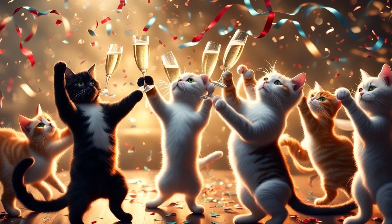 cats celebrating New Year - AI Generated Artwork - NightCafe Creator