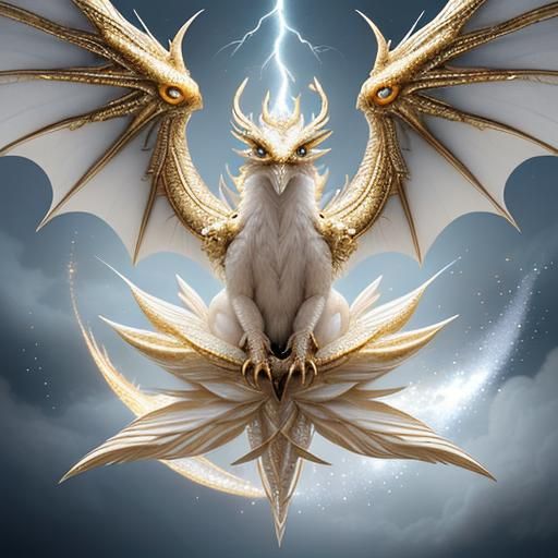 "The fantastical adorable winged dragon of life, intricate white and ...